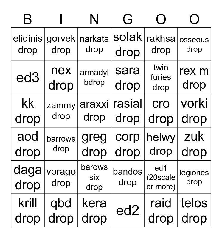 1 boss drop bingo Card