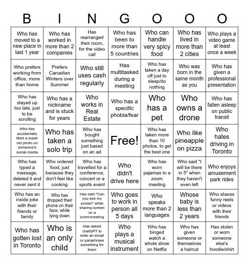 Find Someone... Bingo Card