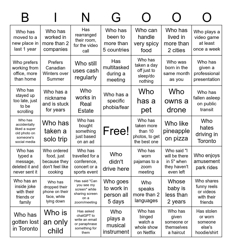 Find Someone... Bingo Card