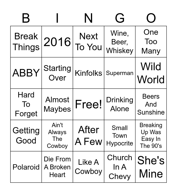 Modern Country Music Bingo Round 3 Bingo Card