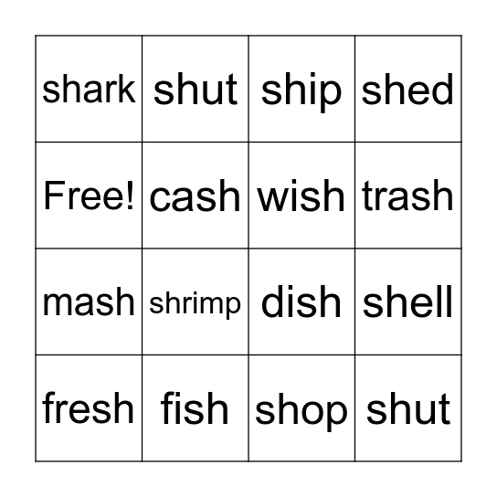 The Fish Wish - /sh/ BINGO Card