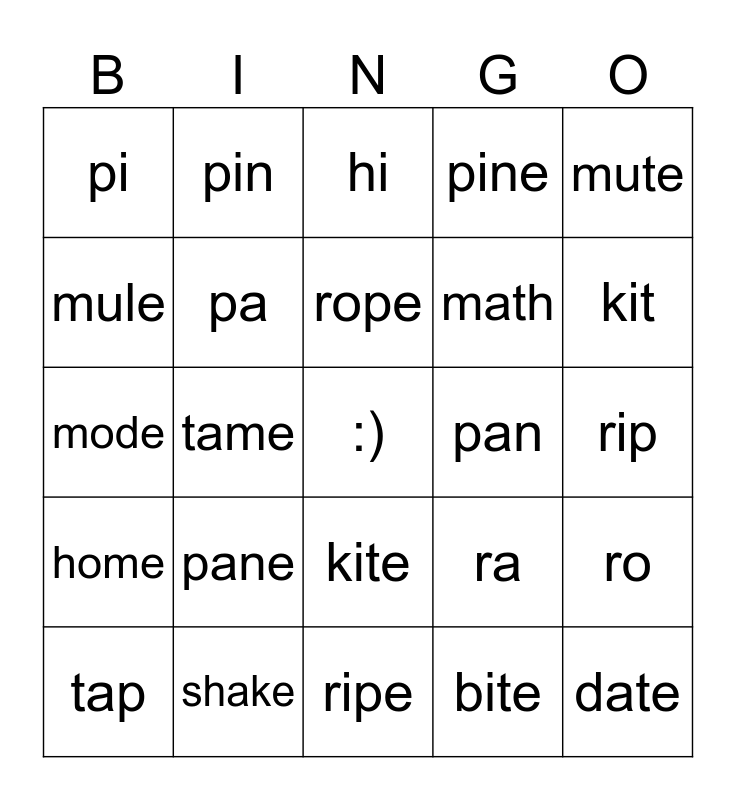 Long Vowel Bingo Card