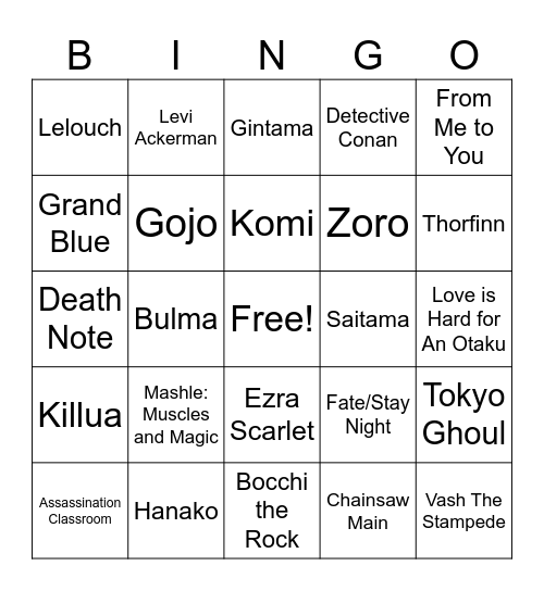 Mixture Bingo Card