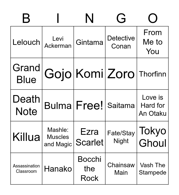 Mixture Bingo Card