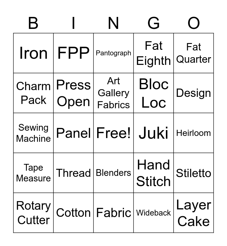 Quilt Retreat Bingo Card