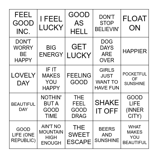 FEEL GOOD TUNES Bingo Card