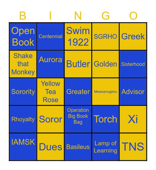 Sigma Gamma Rho Bingo Card