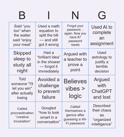 Smart Or Not? Bingo Card