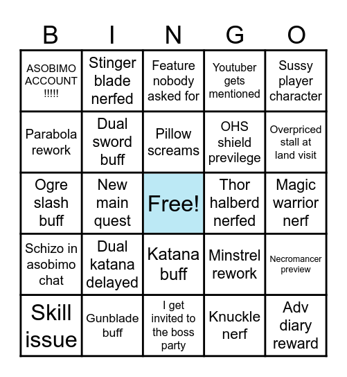 Asobimo Stream Bingo Card
