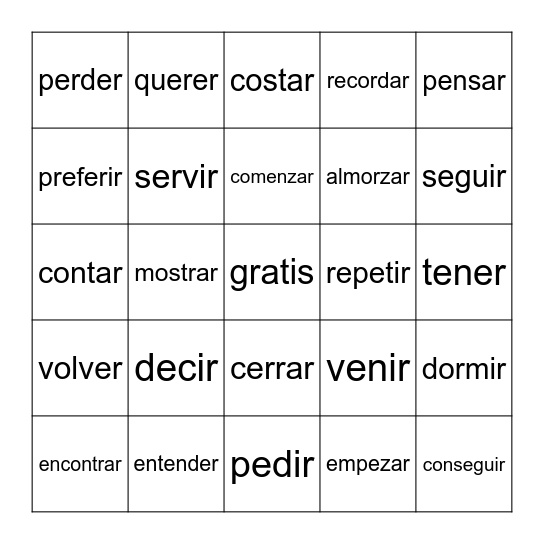 Loteria- verbos con cambio de raíz Bingo Card