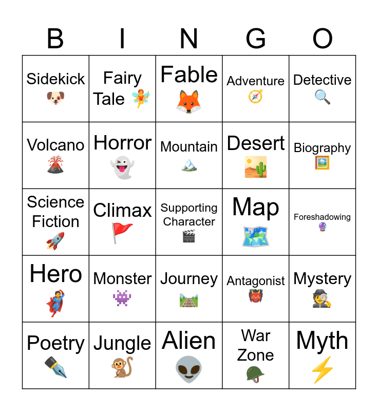 Literary Bingo Card