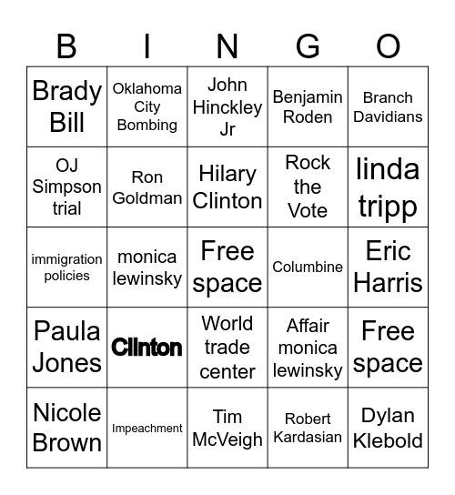 President Clinton DOmestic policies Bingo Card