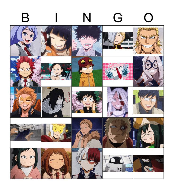 Favorite MHA Characters Bingo Card