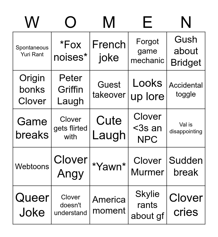 Clover Bingo Card