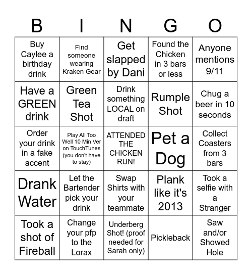CHICKEN RUN BINGO Card