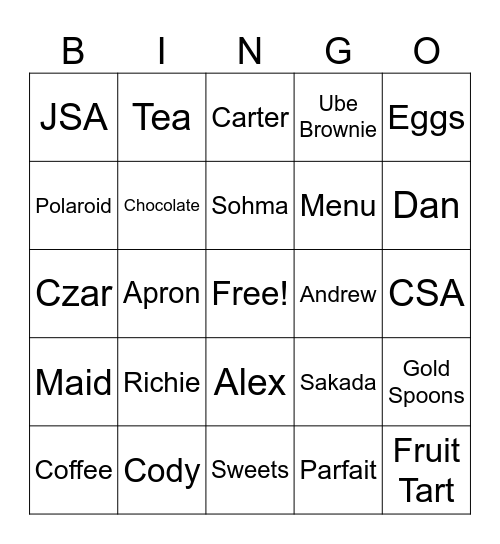 Maid Cafe Bingo Card