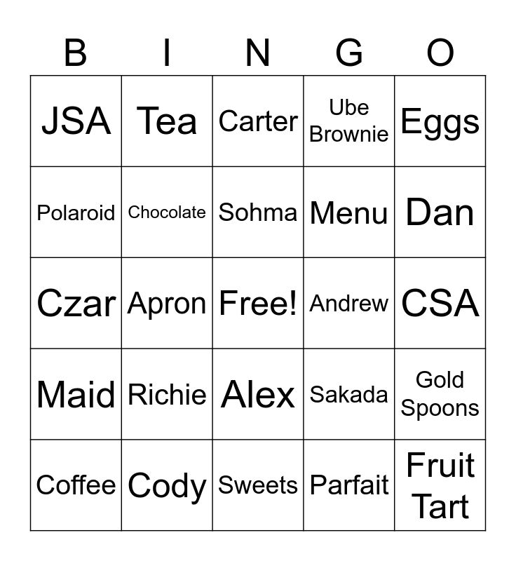 Maid Cafe Bingo Card