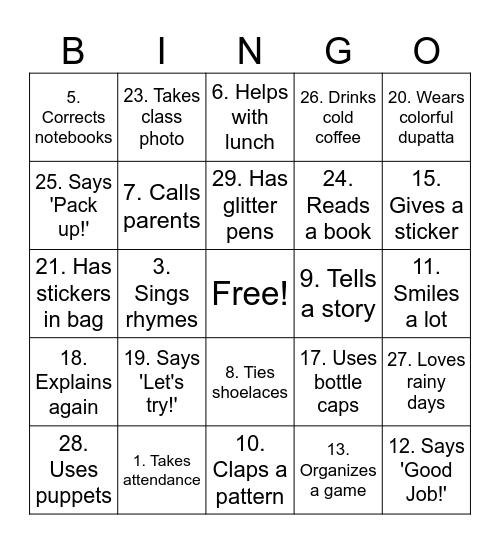 TEACHER BINGO Card