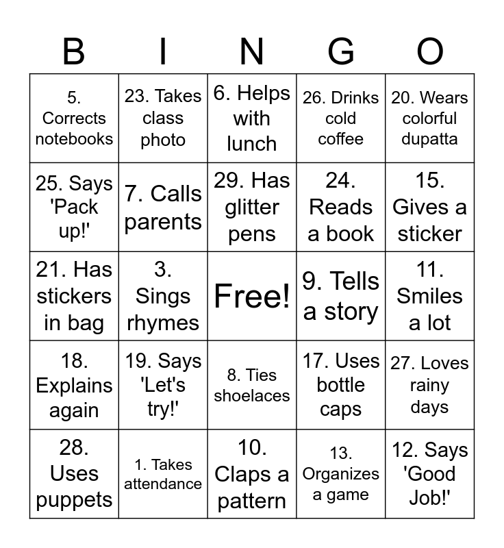 TEACHER BINGO Card