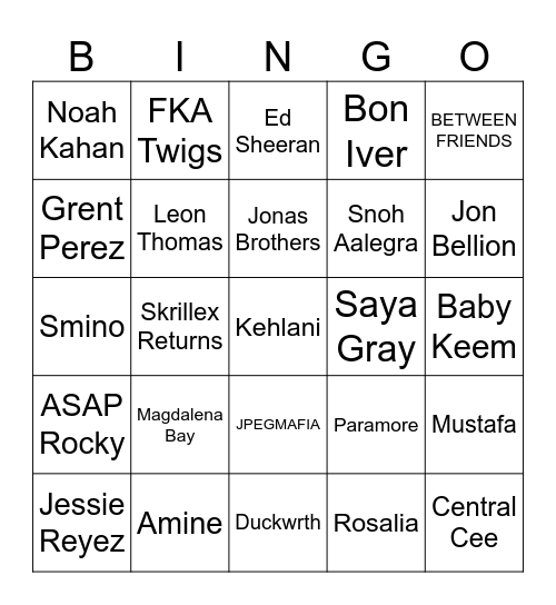 COACHELLA Bingo Card