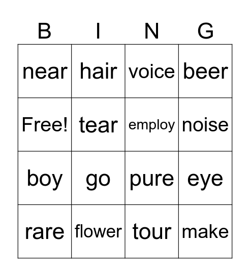 diphthongs Bingo Card