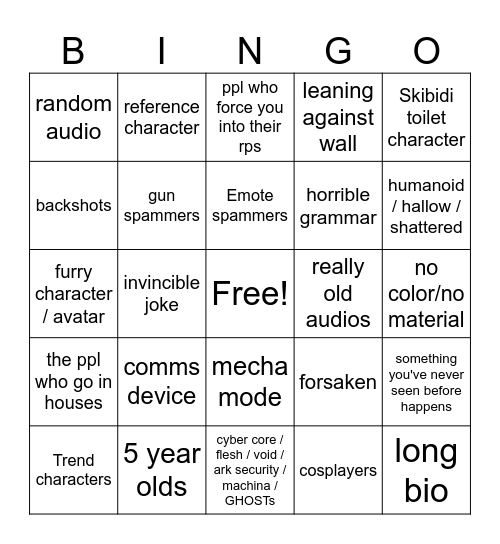 Bunnoid Test Bingo Card