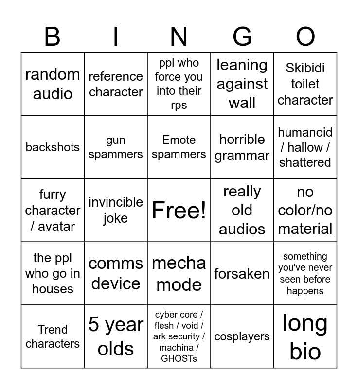 Bunnoid Test Bingo Card
