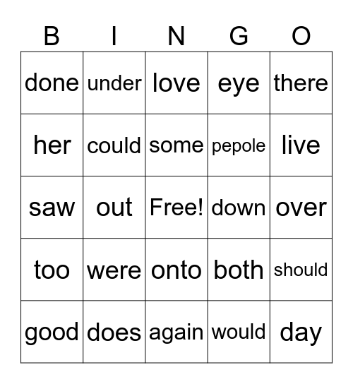 Red Word Bingo Card