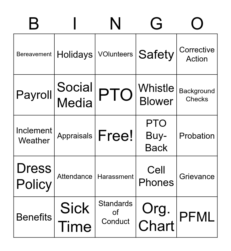 HR Bingo Card