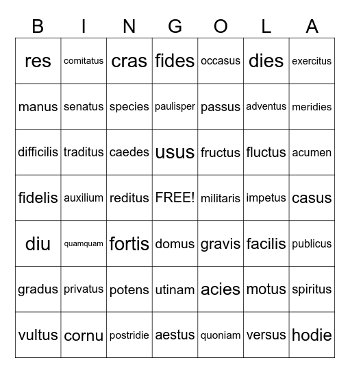 Henle First Year (Lessons 30-42) Bingo Card