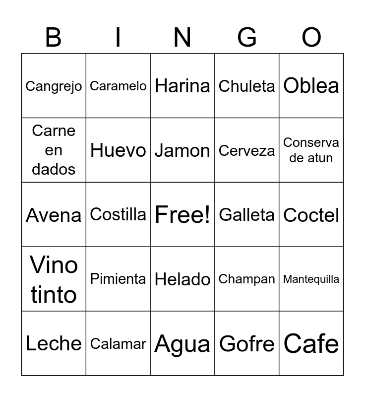 La Comida Bingo Card