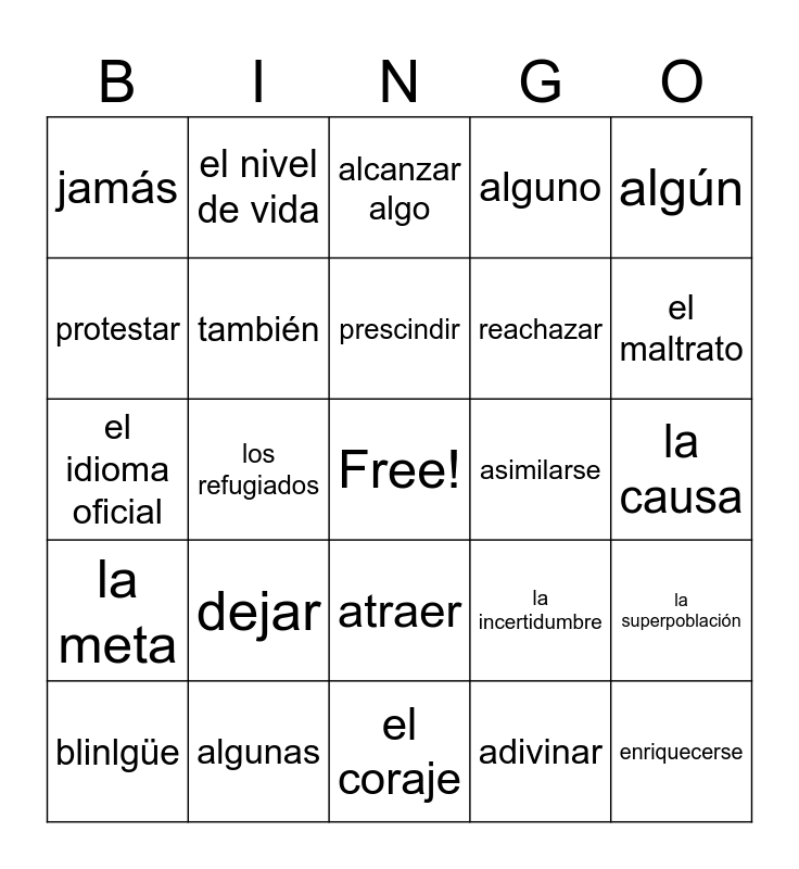 Lección 10 Bingo Card