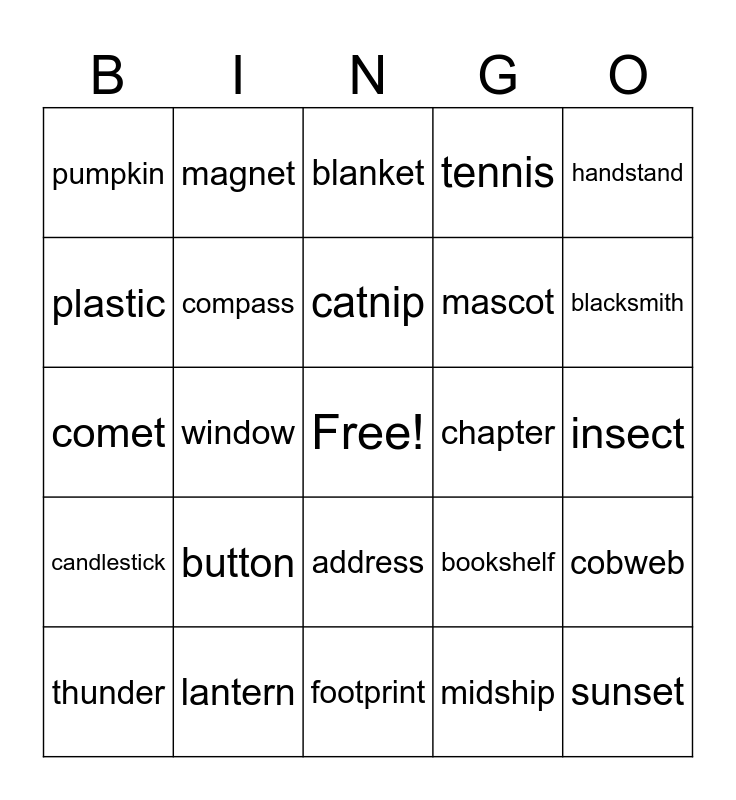 Skill 10 Bingo Card