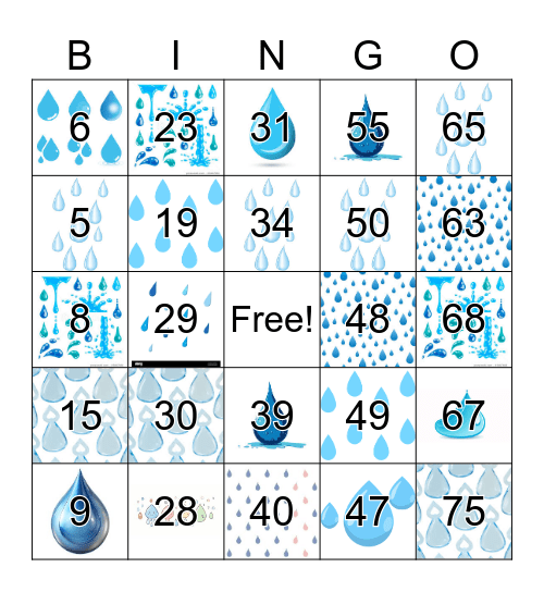Rain Drop Bingo Card