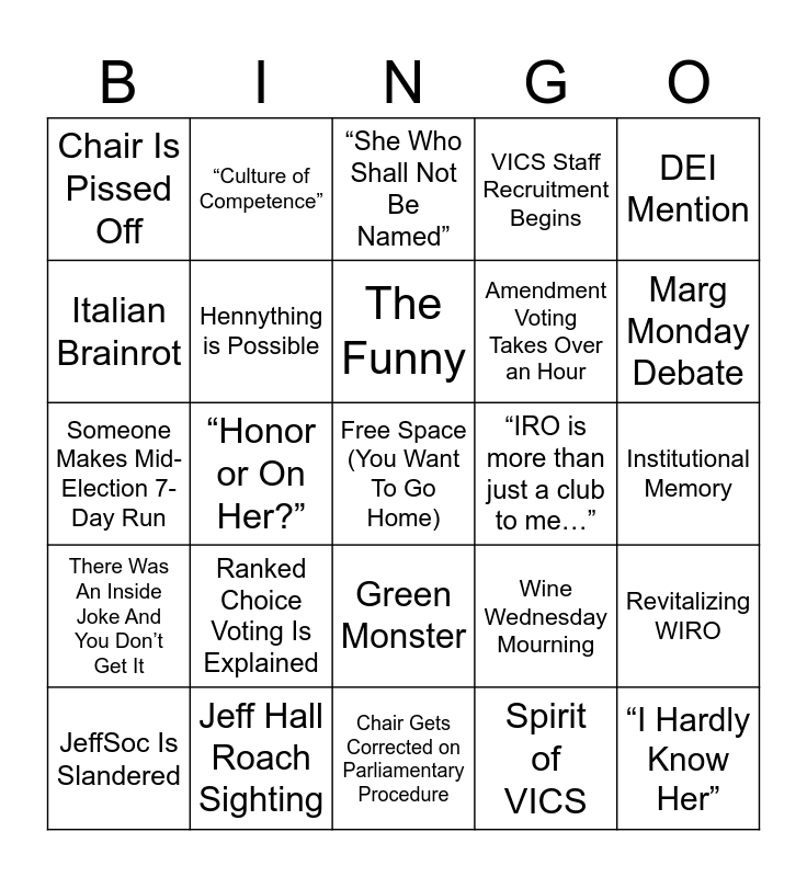 Spring 2025 IRO Elections Bingo Card