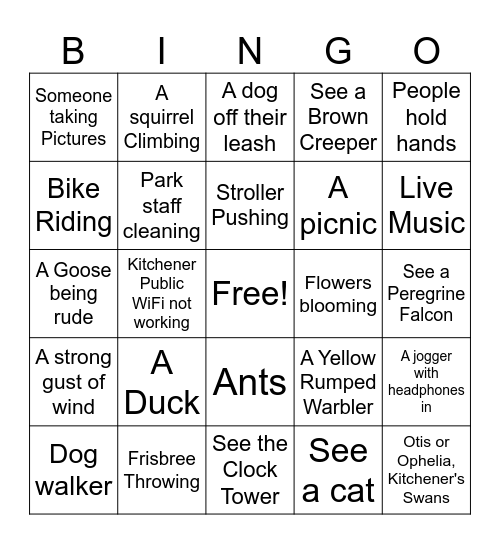 Park Bingo Card