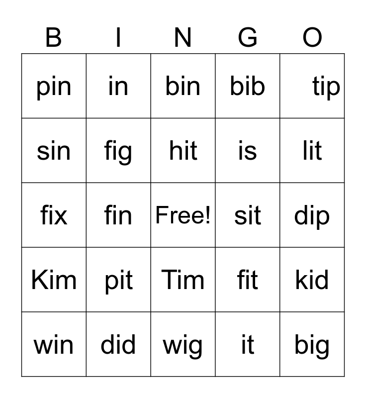 Short Ii Bingo Card