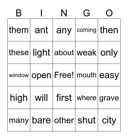 Spelling Review Bingo Card