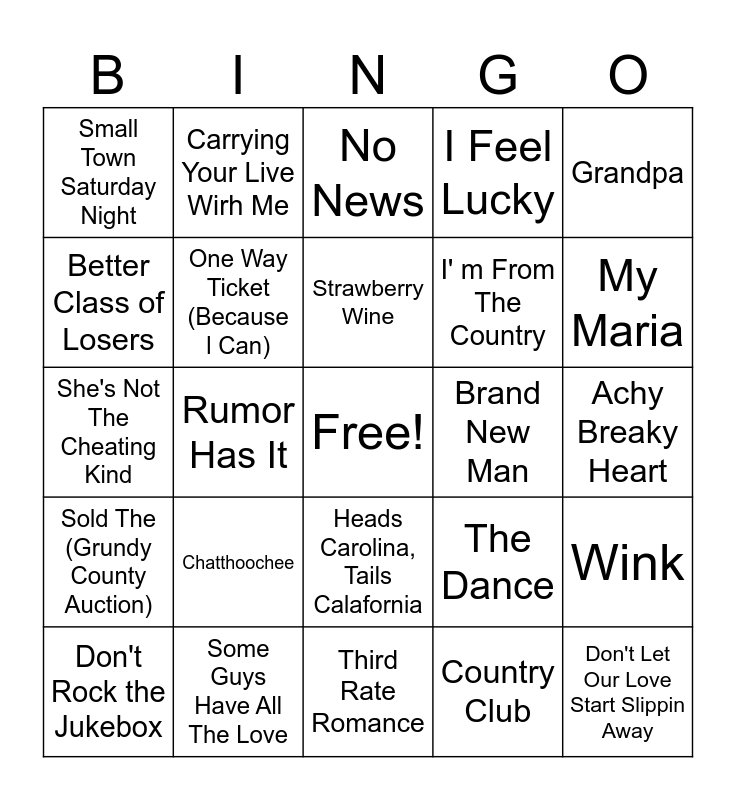 Mixed Country Bingo Card