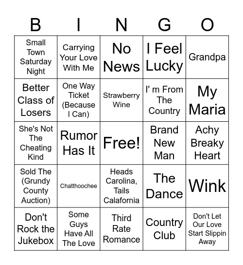 Mixed Country Bingo Card