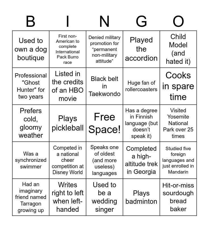 Happy Hour Bingo Card