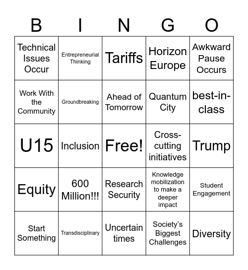 VPR Townhall Bingo Card