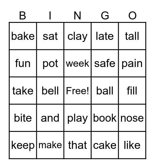 Sight Words Bingo Card
