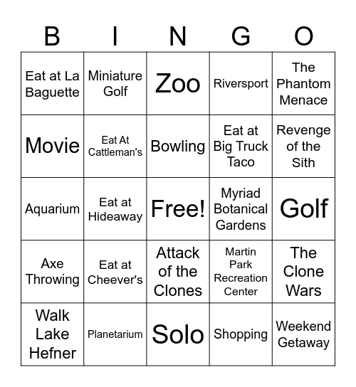 Dating Bingo Card