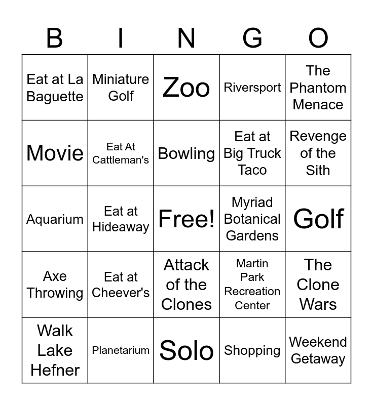 Dating Bingo Card
