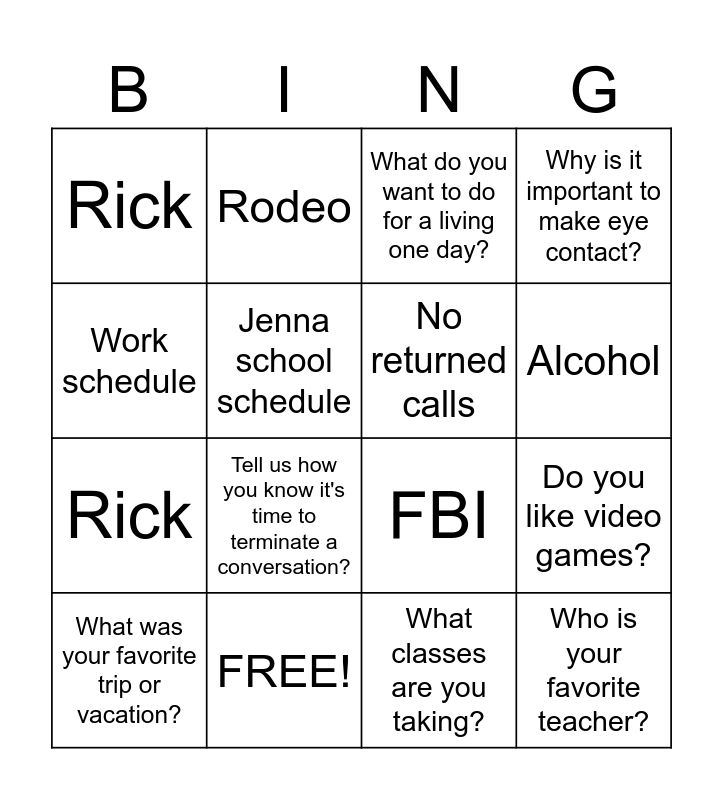 Conversation Bingo Card