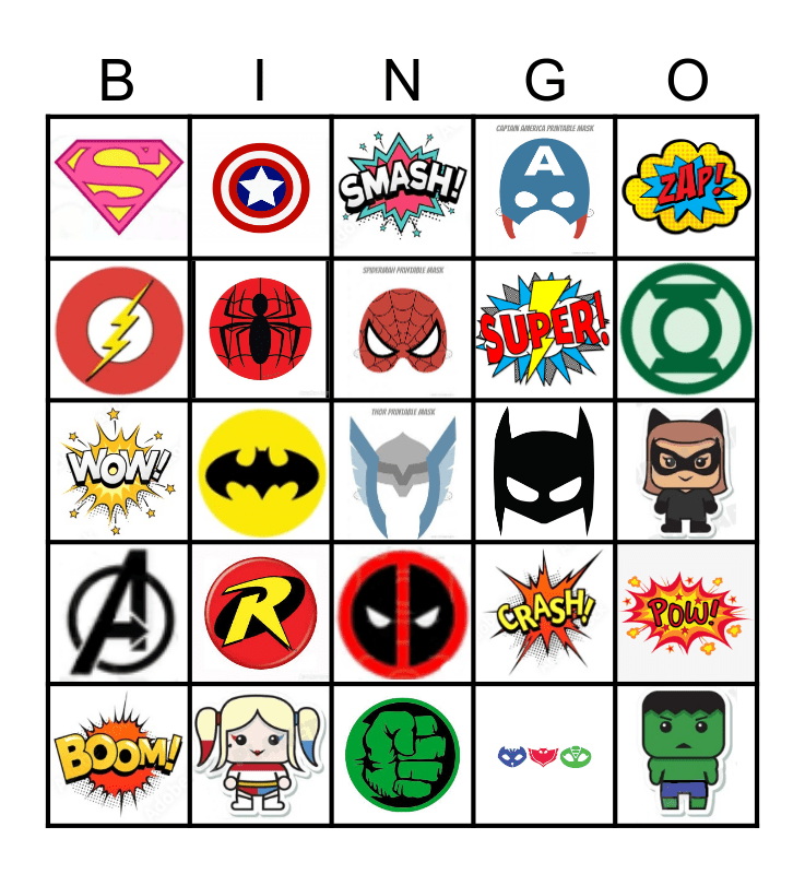Superhero Bingo Card