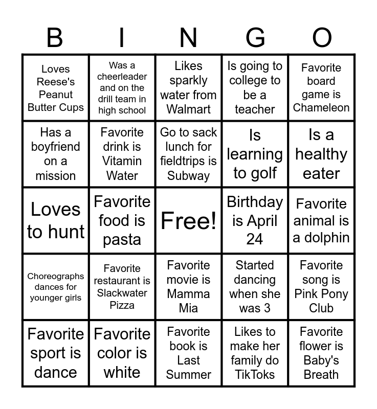 Let's Go Kaycee-O Bingo Card