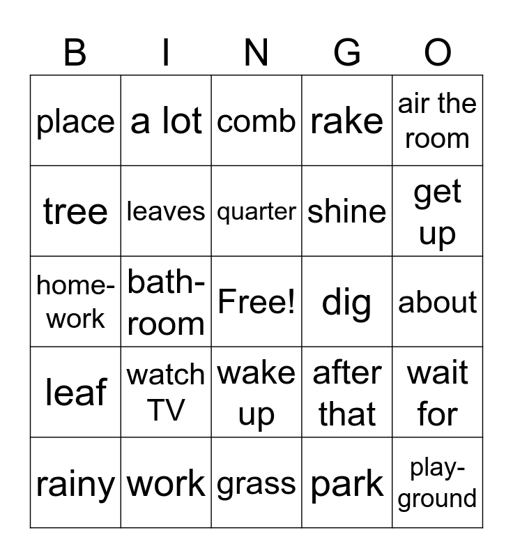 2a Lesson 65-70 Bingo Card