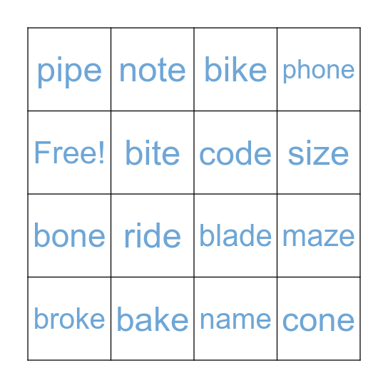 Magic E Bingo Card